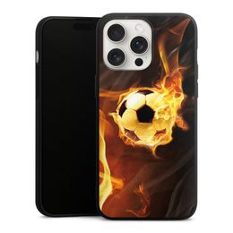 DeinDesign iPhone 15 Pro Max Handy Premium Silikon H&uuml;lle Handyh&uuml;lle schwarz Case Soccer Ball Fire Silikon Premium Case