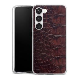 DeinDesign Galaxy S23 Handy Silikon H&uuml;lle Case transparent Handyh&uuml;lle Leather Crocodile Animal Print Silikon Case