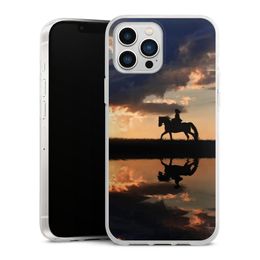 DeinDesign iPhone 13 Pro Max Handy Silikon H&uuml;lle Case transparent Handyh&uuml;lle Sunset Horseback Riding Horse Silikon Case