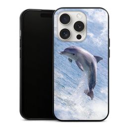 DeinDesign iPhone 15 Pro Handy Slim Case extra d&uuml;nn Silikon Handyh&uuml;lle schwarz H&uuml;lle Wale Ocean Dolphin Silikon Slim Case