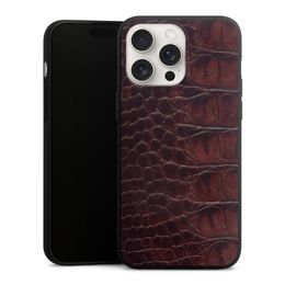 DeinDesign iPhone 15 Pro Max Handy Premium Silikon H&uuml;lle Handyh&uuml;lle schwarz Case Leather Crocodile Animal Print Silikon Premium Case
