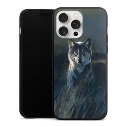 DeinDesign iPhone 15 Pro Max Handy Premium Silikon H&uuml;lle Handyh&uuml;lle schwarz Case Wolf Painting Nature Silikon Premium Case