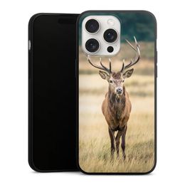 DeinDesign iPhone 15 Pro Max Handy Premium Silikon H&uuml;lle Handyh&uuml;lle schwarz Case Forrest Deer Meadow Silikon Premium Case