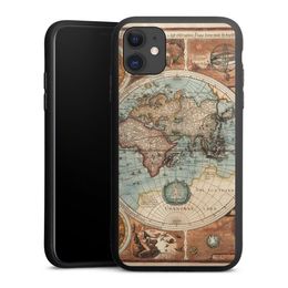 DeinDesign iPhone 11 Handy Premium Silikon H&uuml;lle Handyh&uuml;lle schwarz Case Vintage Map World Map Silikon Premium Case