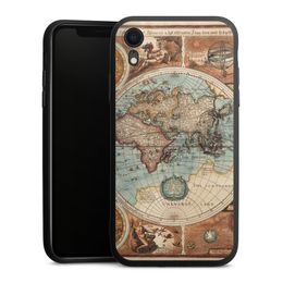 DeinDesign iPhone Xr Handy Premium Silikon H&uuml;lle Handyh&uuml;lle schwarz Case Vintage Map World Map Silikon Premium Case