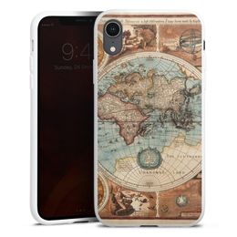 DeinDesign iPhone Xr Handy Silikon H&uuml;lle Case wei&szlig; Handyh&uuml;lle Vintage Map World Map Silikon Case