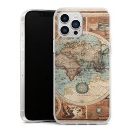 DeinDesign iPhone 13 Pro Max Handy Silikon H&uuml;lle Case transparent Handyh&uuml;lle Vintage Map World Map Silikon Case