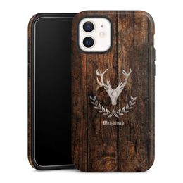 DeinDesign iPhone 12 mini Handy Panzer Handyh&uuml;lle robuste Outdoor H&uuml;lle Schutzh&uuml;lle gl&auml;nzend Wooden Look Deer Wood Tough Case
