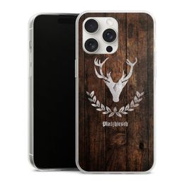 DeinDesign iPhone 15 Pro Max Handy Silikon H&uuml;lle Case transparent Handyh&uuml;lle Wooden Look Deer Wood Silikon Case