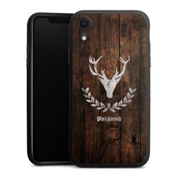 DeinDesign iPhone Xr Handy Premium Silikon H&uuml;lle Handyh&uuml;lle schwarz Case Wooden Look Deer Wood Silikon Premium Case