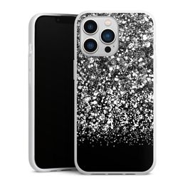 DeinDesign iPhone 13 Pro Handy Silikon H&uuml;lle Case wei&szlig; Handyh&uuml;lle Muster Snowflake Glitzer Silikon Case
