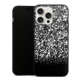 DeinDesign iPhone 15 Pro Max Handy Premium Silikon H&uuml;lle Handyh&uuml;lle schwarz Case Muster Snowflake Glitzer Silikon Premium Case