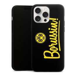 DeinDesign iPhone 15 Pro Max Handy Premium Silikon H&uuml;lle Handyh&uuml;lle schwarz Case Borussia Dortmund Bvb Soccer Silikon Premium Case