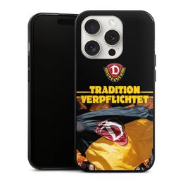 DeinDesign iPhone 15 Pro Handy Slim Case extra d&uuml;nn Silikon Handyh&uuml;lle schwarz H&uuml;lle Sgd Sg Dynamo Dresden Merchandise Silikon Slim Case