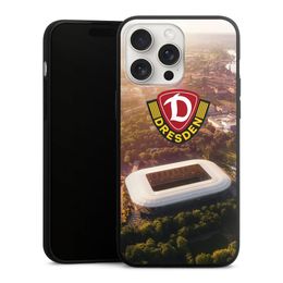 DeinDesign iPhone 15 Pro Max Handy Premium Silikon H&uuml;lle Handyh&uuml;lle schwarz Case Sgd Sg Dynamo Dresden Stadium Silikon Premium Case