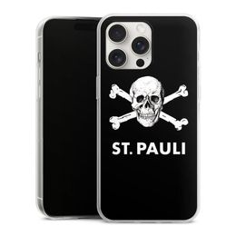 DeinDesign iPhone 15 Pro Max Handy Silikon H&uuml;lle Case transparent Handyh&uuml;lle Totenkopf Fc St. Pauli Official Licensed Product Silikon Case