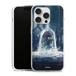 DeinDesign iPhone 15 Pro Handy Silikon H&uuml;lle Case wei&szlig; Handyh&uuml;lle Rose The Beauty And The Beast Disney Princess Silikon Case