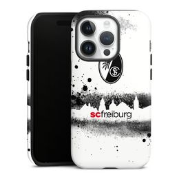 DeinDesign iPhone 14 Pro Handy Panzer Handyh&uuml;lle robuste Outdoor H&uuml;lle Schutzh&uuml;lle matt Skyline Sc Freiburg Logo Tough Case