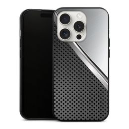 DeinDesign iPhone 15 Pro Handy Slim Case extra d&uuml;nn Silikon Handyh&uuml;lle schwarz H&uuml;lle Steel Metall Carbon Silikon Slim Case