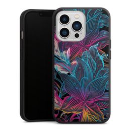 DeinDesign iPhone 13 Pro Handy Premium Silikon H&uuml;lle Handyh&uuml;lle schwarz Case Colourful Flowers Neon Silikon Premium Case