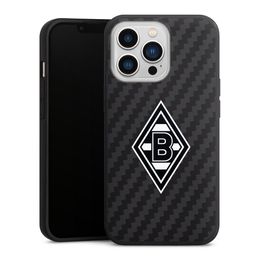 DeinDesign iPhone 13 Pro Handy Premium Silikon H&uuml;lle Handyh&uuml;lle schwarz Case Borussia M&ouml;nchengladbach Carbon Gladbach Silikon Premium Case