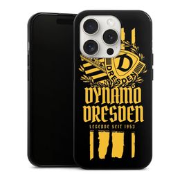 DeinDesign iPhone 15 Pro Handy Slim Case extra d&uuml;nn Silikon Handyh&uuml;lle schwarz H&uuml;lle Sg Dynamo Dresden Statement Sgd Silikon Slim Case