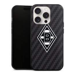DeinDesign iPhone 15 Pro Handy Slim Case extra d&uuml;nn Silikon Handyh&uuml;lle schwarz H&uuml;lle Borussia M&ouml;nchengladbach Carbon Gladbach Silikon Slim Case