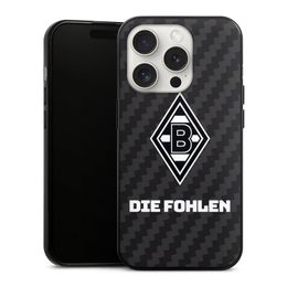 DeinDesign iPhone 15 Pro Handy Slim Case extra d&uuml;nn Silikon Handyh&uuml;lle schwarz H&uuml;lle Borussia M&ouml;nchengladbach Carbon Gladbach Silikon Slim Case