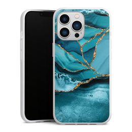 DeinDesign iPhone 13 Pro Handy Silikon H&uuml;lle Case wei&szlig; Handyh&uuml;lle Marble Gemstone Glitzer Silikon Case
