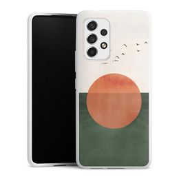 DeinDesign Galaxy A53 5G Handy Silikon H&uuml;lle Case wei&szlig; Handyh&uuml;lle Sunset Bird Sunshine Silikon Case