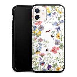 DeinDesign iPhone 12 mini Handy Silikon H&uuml;lle Case schwarz Handyh&uuml;lle Flowers Bee Muster