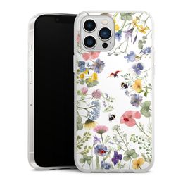 DeinDesign iPhone 13 Pro Max Handy Silikon H&uuml;lle Case transparent Handyh&uuml;lle Flowers Bee Muster Silikon Case
