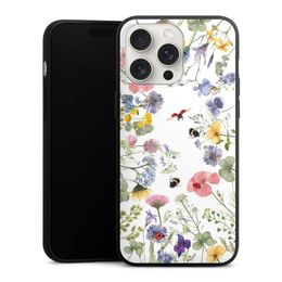 DeinDesign iPhone 15 Pro Max Handy Premium Silikon H&uuml;lle Handyh&uuml;lle schwarz Case Flowers Bee Muster Silikon Premium Case
