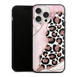 DeinDesign iPhone 15 Pro Max Handy Premium Silikon H&uuml;lle Handyh&uuml;lle schwarz Case Leopard Glitzer Marble Silikon Premium Case