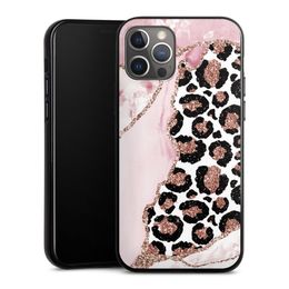 DeinDesign iPhone 12 Pro Handy Silikon H&uuml;lle Case schwarz Handyh&uuml;lle Leopard Glitzer Marble