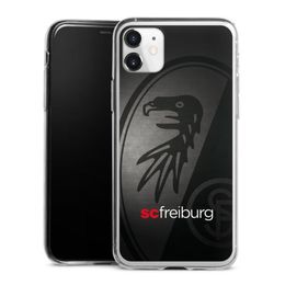 DeinDesign iPhone 11 Handy Slim Case Silikon Handyh&uuml;lle transparent H&uuml;lle extra d&uuml;nn Official Licensed Product Sc Freiburg Metallic Look Silikon Slim Case