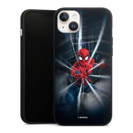 DeinDesign iPhone 14 Handy Premium Silikon H&uuml;lle Handyh&uuml;lle schwarz Case Kinofilm Marvel Spiderman Silikon Premium Case