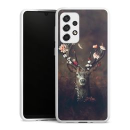 DeinDesign Galaxy A33 5G Handy Silikon H&uuml;lle Case wei&szlig; Handyh&uuml;lle Rehe Reindeer Flowers Silikon Case