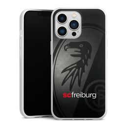 DeinDesign iPhone 13 Pro Handy Silikon H&uuml;lle Case wei&szlig; Handyh&uuml;lle Official Licensed Product Sc Freiburg Metallic Look Silikon Case