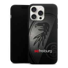 DeinDesign iPhone 15 Pro Max Handy Premium Silikon H&uuml;lle Handyh&uuml;lle schwarz Case Official Licensed Product Sc Freiburg Metallic Look Silikon Premium Case