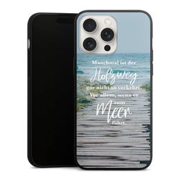 DeinDesign iPhone 15 Pro Max Handy Premium Silikon H&uuml;lle Handyh&uuml;lle schwarz Case Statement Beach Spruch Silikon Premium Case