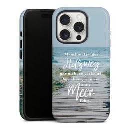 DeinDesign iPhone 15 Pro Handy Panzer Handyh&uuml;lle robuste Outdoor H&uuml;lle Schutzh&uuml;lle gl&auml;nzend Statement Beach Spruch Tough Case