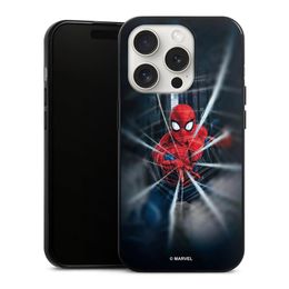 DeinDesign iPhone 15 Pro Handy Slim Case extra d&uuml;nn Silikon Handyh&uuml;lle schwarz H&uuml;lle Kinofilm Marvel Spiderman Silikon Slim Case