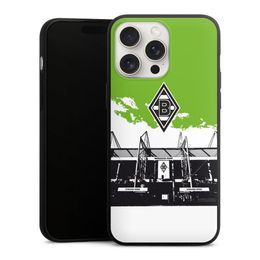 DeinDesign iPhone 15 Pro Max Handy Premium Silikon H&uuml;lle Handyh&uuml;lle schwarz Case Merchandise Borussia M&ouml;nchengladbach Stadium Silikon Premium Case