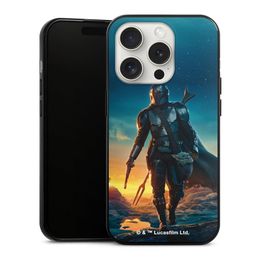 DeinDesign iPhone 15 Pro Handy Slim Case extra d&uuml;nn Silikon Handyh&uuml;lle schwarz H&uuml;lle Star Wars The Mandalorian Sunset Silikon Slim Case