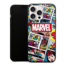DeinDesign iPhone 15 Pro Max Handy Premium Silikon H&uuml;lle Handyh&uuml;lle schwarz Case Muster Comic Marvel Silikon Premium Case