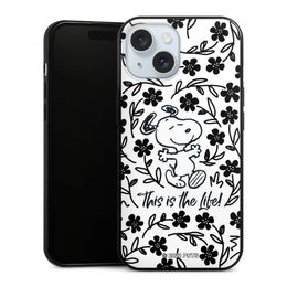 DeinDesign iPhone 15 Handy Slim Case extra d&uuml;nn Silikon Handyh&uuml;lle schwarz H&uuml;lle Peanuts Flowers Snoopy Silikon Slim Case