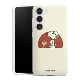 DeinDesign Galaxy S23 Handy Silikon H&uuml;lle Case wei&szlig; Handyh&uuml;lle Snoopy Official Licensed Product Kindheit Silikon Case