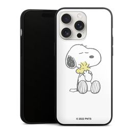 DeinDesign iPhone 15 Pro Max Handy Premium Silikon H&uuml;lle Handyh&uuml;lle schwarz Case Snoopy Love Peanuts Silikon Premium Case