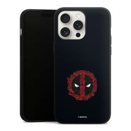 DeinDesign iPhone 15 Pro Max Handy Premium Silikon H&uuml;lle Handyh&uuml;lle schwarz Case Logo Marvel Deadpool Silikon Premium Case